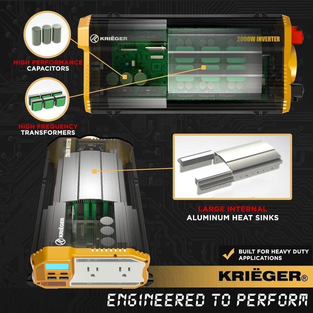 KR2000 Krieger 2000 Watts Power Inverter 12V to 110V, Installation Kit ...